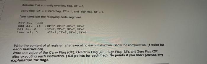 Solved Assume that currently overflow flag. OF = 0, carry | Chegg.com