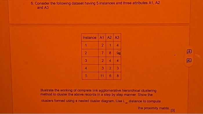 Solved 6. Consider the following dataset having 5 instances | Chegg.com