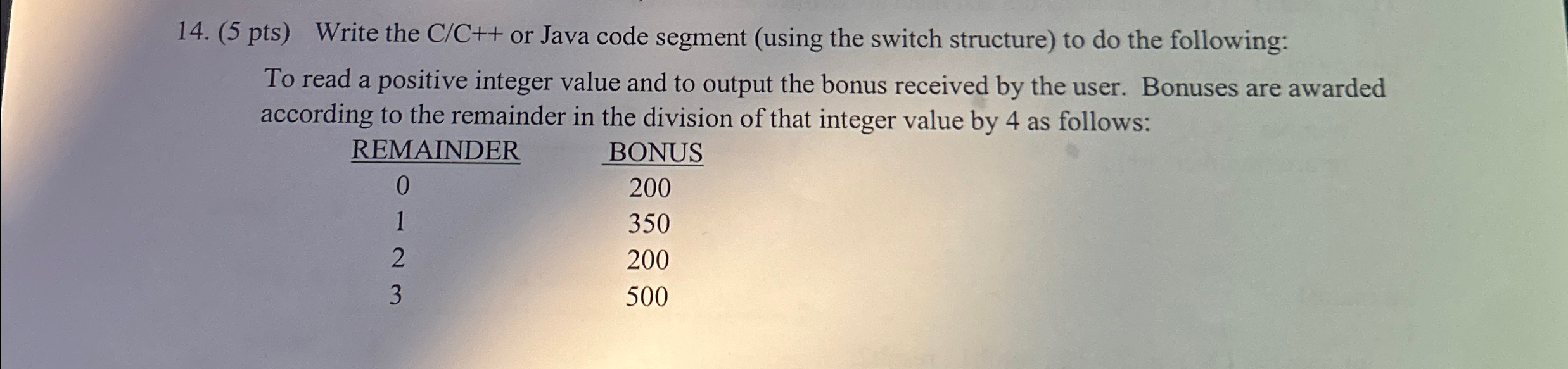Solved (5 ﻿pts) ﻿Write the CC++ ﻿or Java code segment (using | Chegg.com
