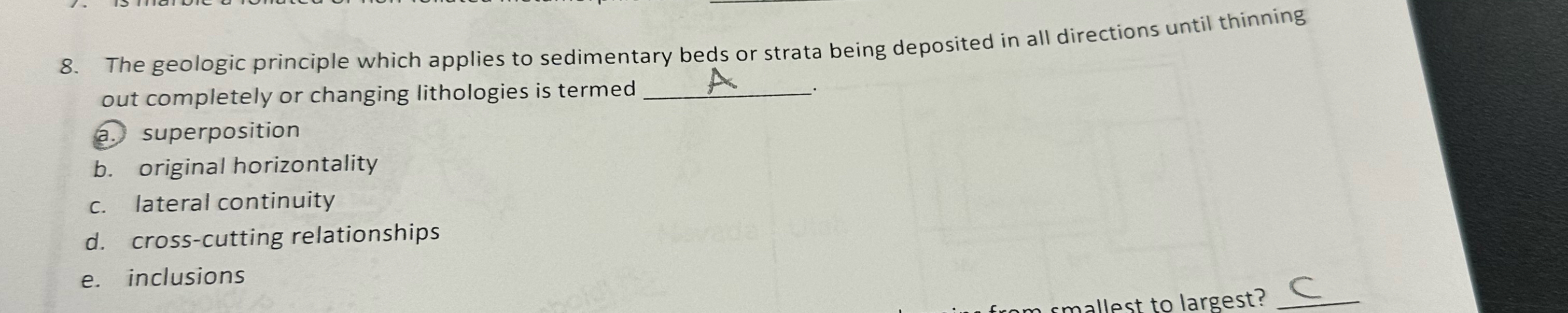 Solved The geologic principle which applies to sedimentary | Chegg.com
