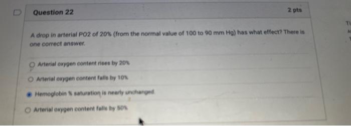 A drop in arterial P02 of 205 (from the normal value | Chegg.com
