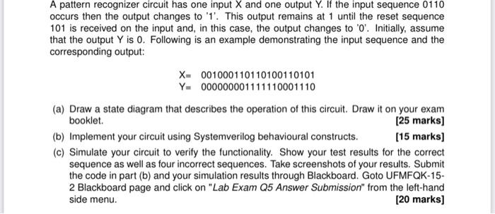 Solved A Pattern Recognizer Circuit Has One Input X And One 