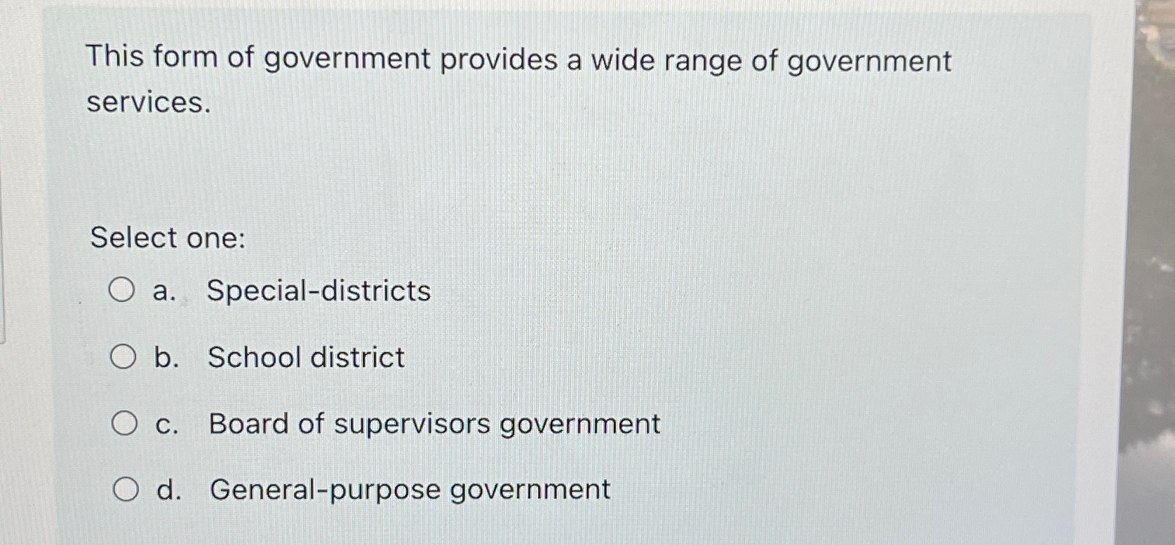 Solved This form of government provides a wide range of | Chegg.com