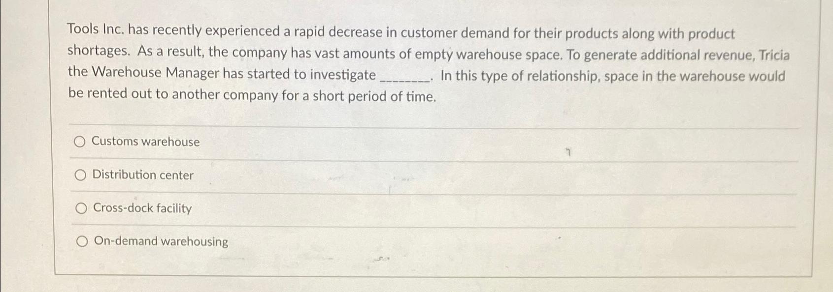 Solved Tools Inc. has recently experienced a rapid decrease | Chegg.com