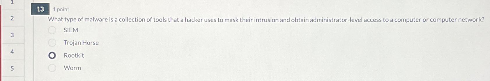 Solved 131 ﻿pointWhat type of malware is a collection of | Chegg.com