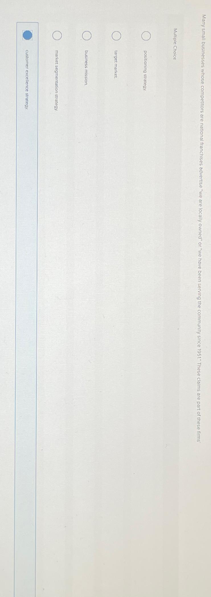 Solved Multiple Choicepositioning strategy.target | Chegg.com
