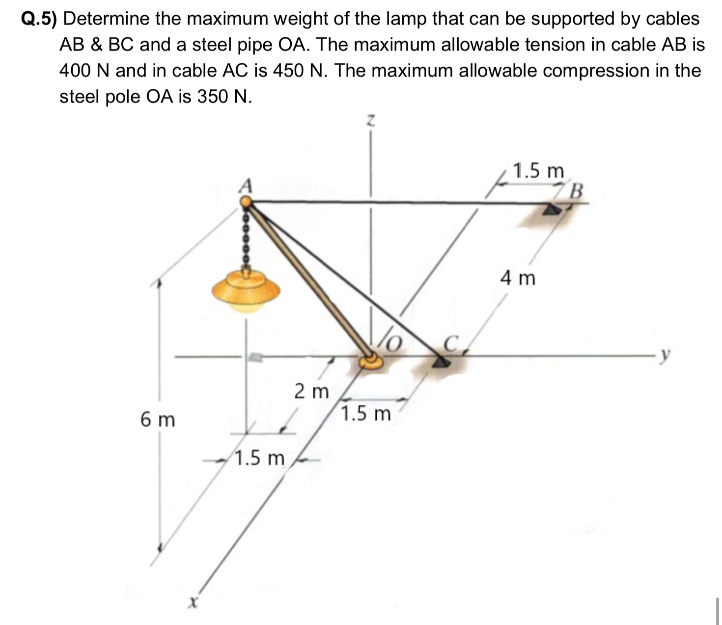 Solved Q.5) ﻿Determine the maximum weight of the lamp that | Chegg.com