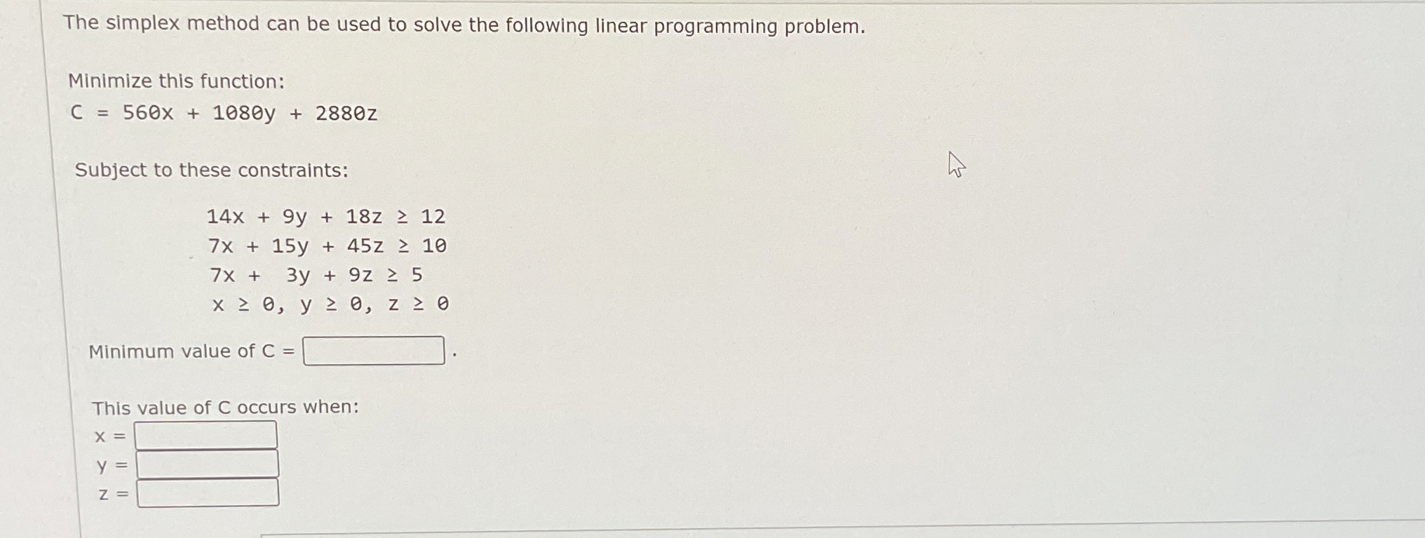 Solved The simplex method can be used to solve the following | Chegg.com