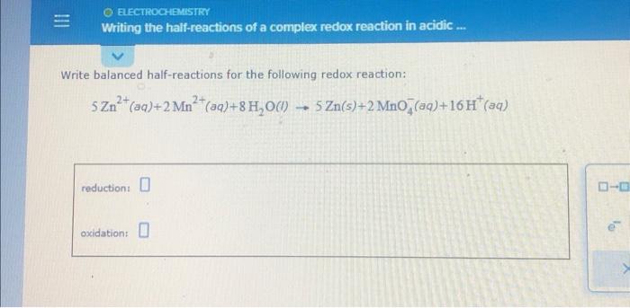 Solved (ELECTROCHEMISTRY Writing the half-reactions of a | Chegg.com