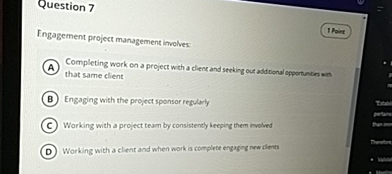 Solved Question 7Engagement project management | Chegg.com