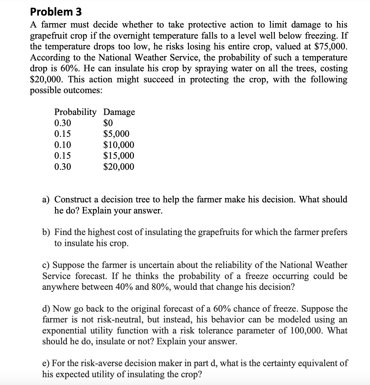 Solved Problem 3A farmer must decide whether to take | Chegg.com