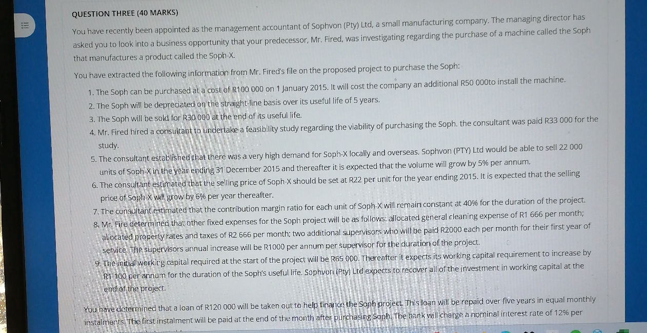 Solved QUESTION THREE (40 ﻿MARKS)You have recently been | Chegg.com