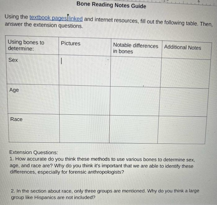 Bone Reading Notes Guide Using the textbook pages | Chegg.com