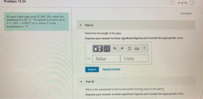 Solved Problem 12.34 11 of 15 Constants An open organ pipe | Chegg.com