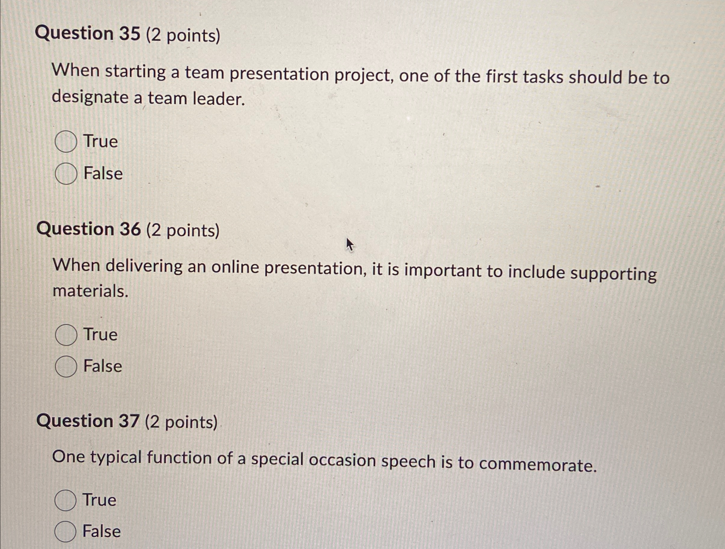 Solved Question 35 ( 2 ﻿points)When starting a team | Chegg.com