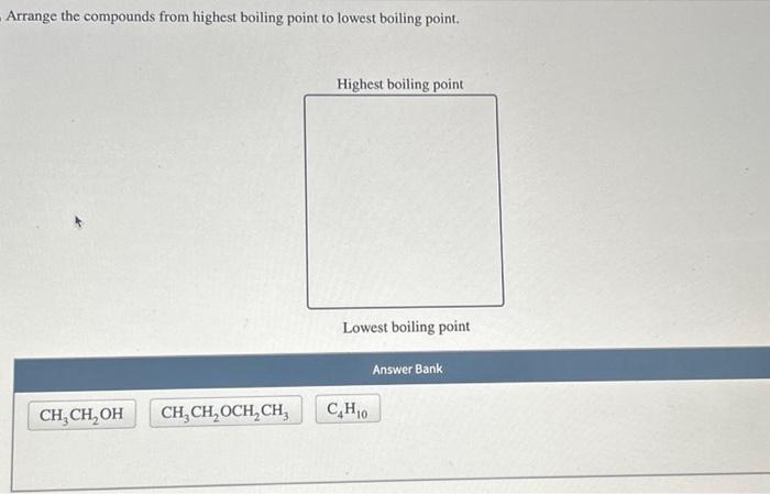 Solved Arrange the compounds from highest boiling point to | Chegg.com