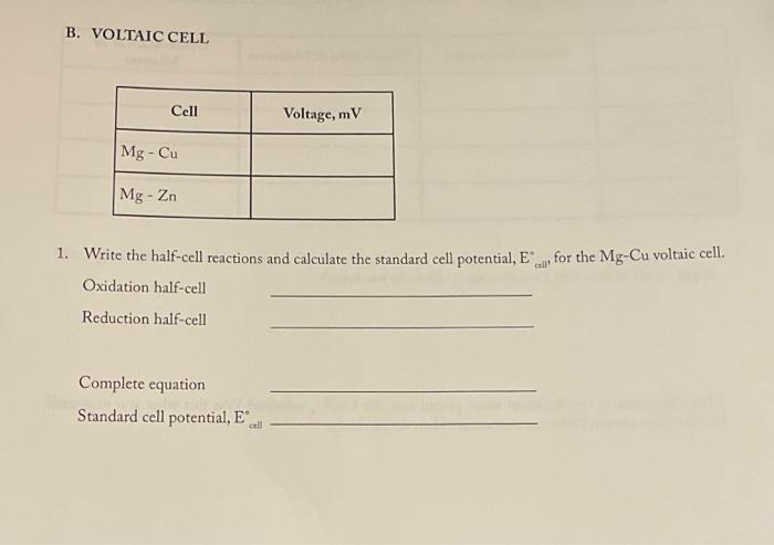 Solved B. VOLTAIC CELL 1. Write the half-cell reactions and | Chegg.com