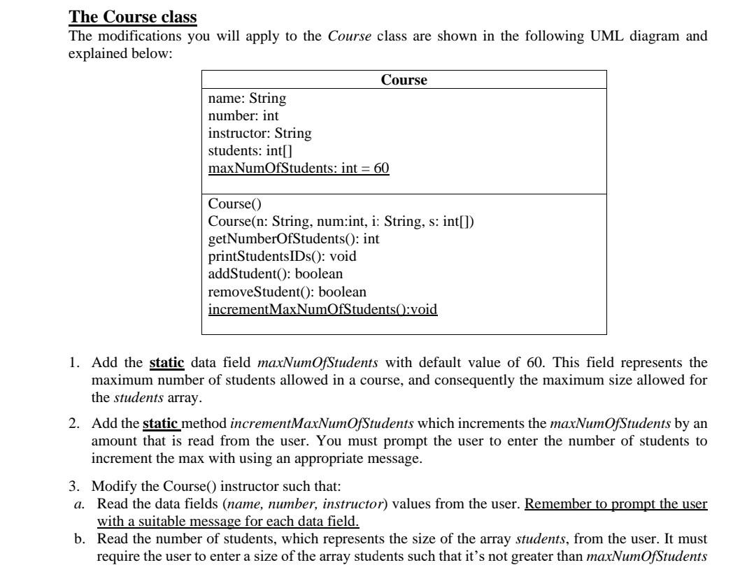 Solved The Course class The modifications you will apply to | Chegg.com