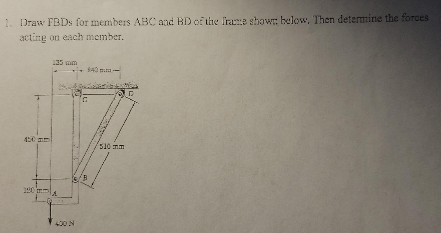 Solved 1. Draw FBDs for members ABC and BD of the frame | Chegg.com