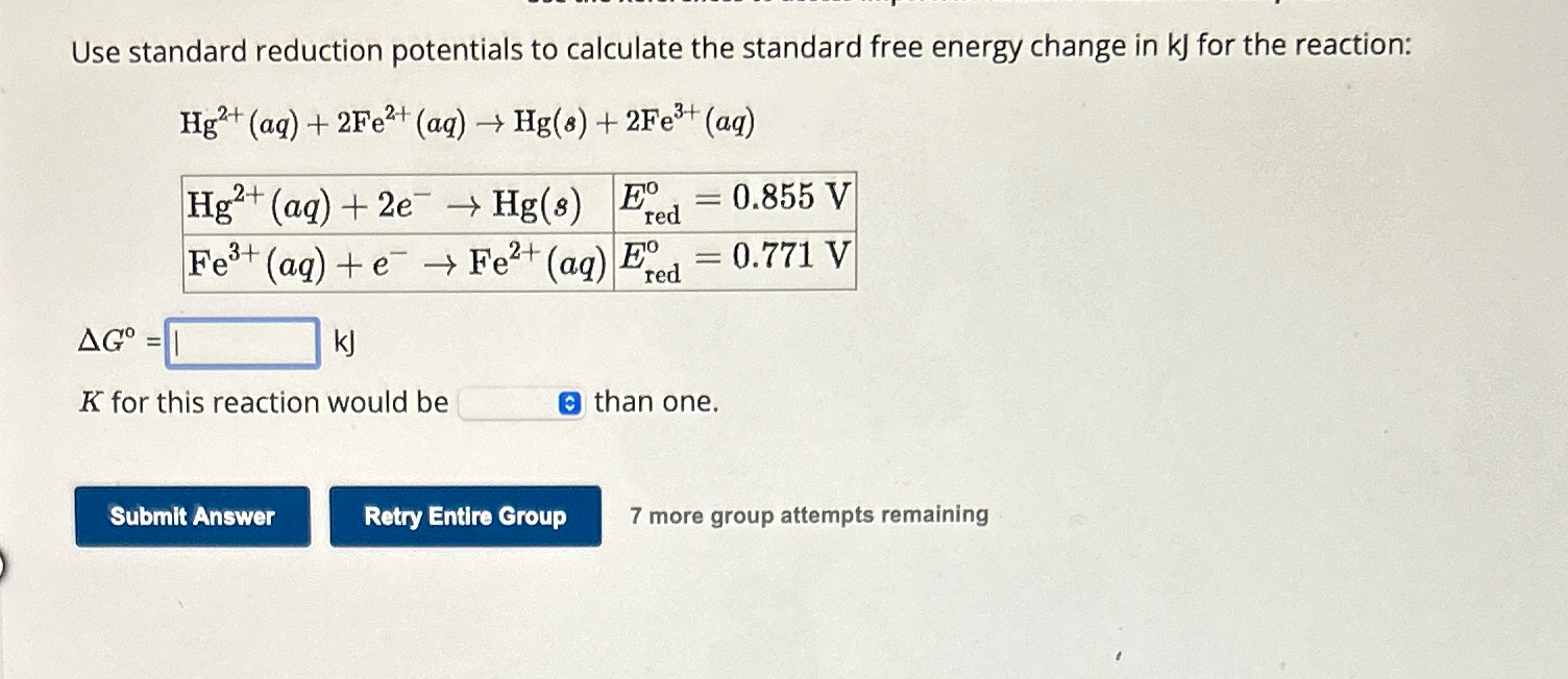 Solved Use Standard Reduction Potentials To Calculate The