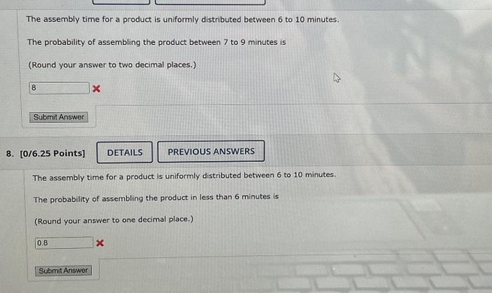 Solved The assembly time for a product is uniformly | Chegg.com