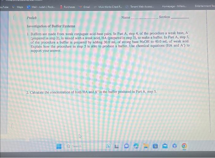 Solved Investigation of Buffer Systems 1. Buffers are made | Chegg.com