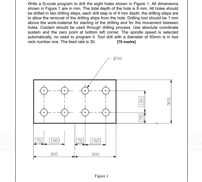 Solved Write a G-code program to drill the eight holes shown | Chegg.com