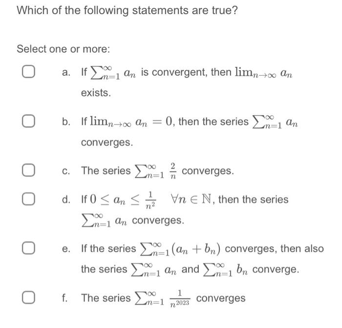 Solved Which Of The Following Statements Are True Select