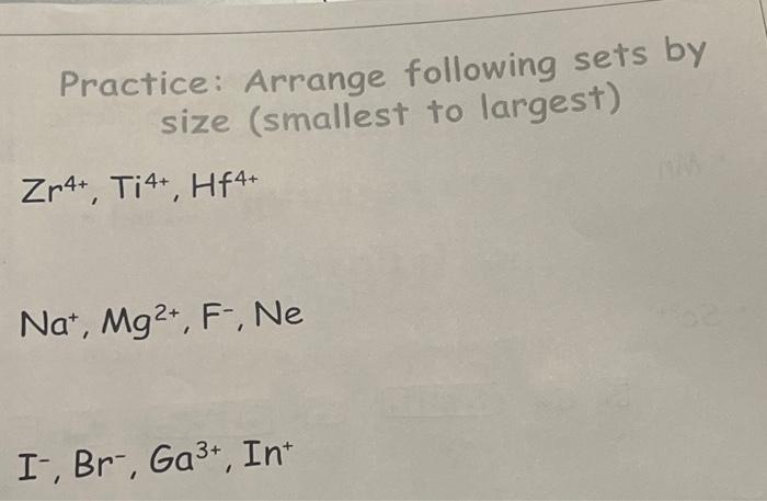 Solved Practice: Arrange following sets by size (smallest to | Chegg.com