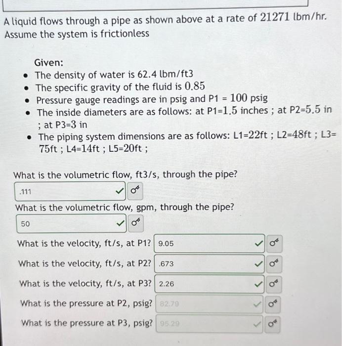 Solved A liquid flows through a pipe as shown above at a | Chegg.com