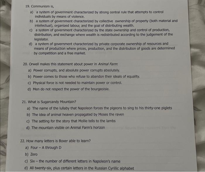 19. Communism is, a) a system of government | Chegg.com