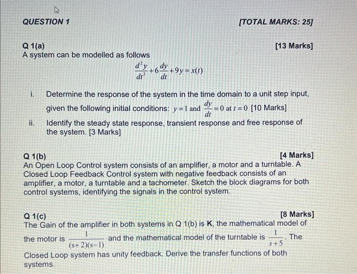 Q 1(a) [13 Marks] A system can be modelled as follows | Chegg.com