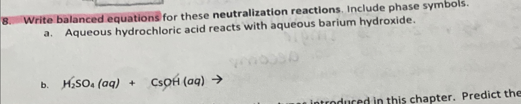 Solved Write balanced equations for these neutralization | Chegg.com