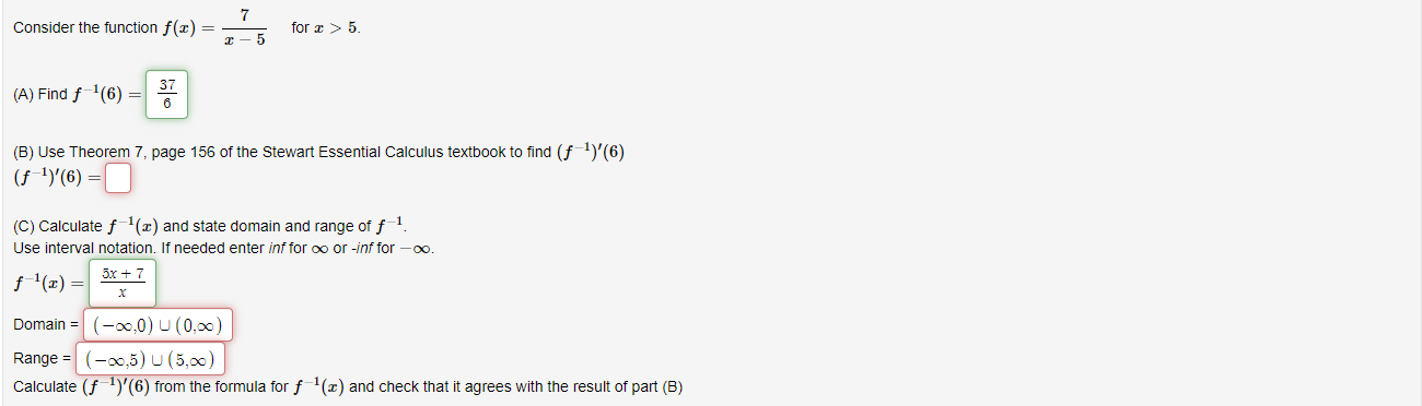 Solved Consider the function f(x)=7x-5, ﻿for x>5.(A) ﻿Find | Chegg.com