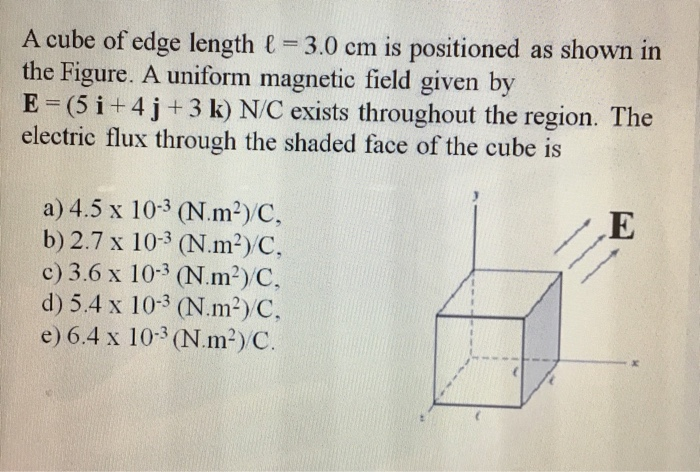 Solved A cube of edge length l = 3.0 cm is positioned as | Chegg.com