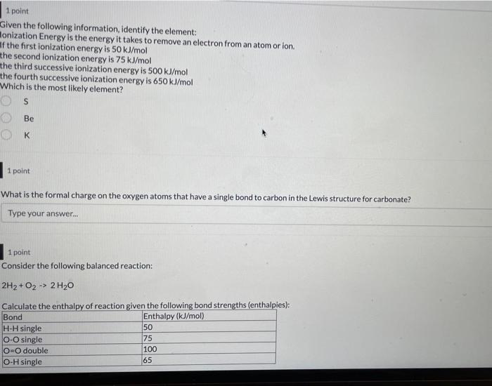 Solved False 1 point The polyatomic ion carbonate the above | Chegg.com