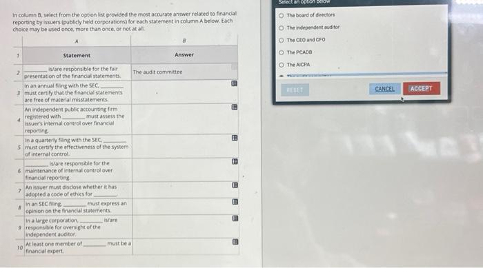 Solved In column 8 , select from the option list provided | Chegg.com