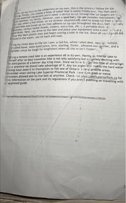 Reading Task: "lce F ishing L ike Superior Park" | Chegg.com