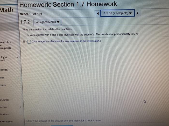 Solved Homework Section 1 7 Homework Math Score 0 Of 1 Pt
