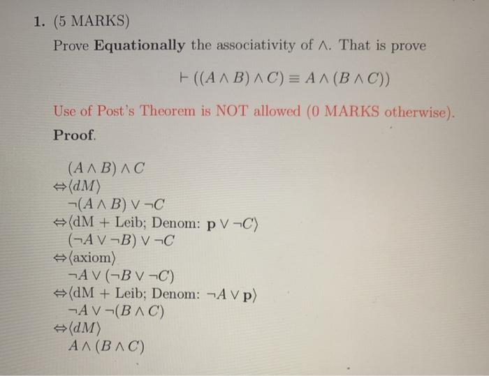Solved 1. (5 MARKS) Prove Equationally the associativity of | Chegg.com
