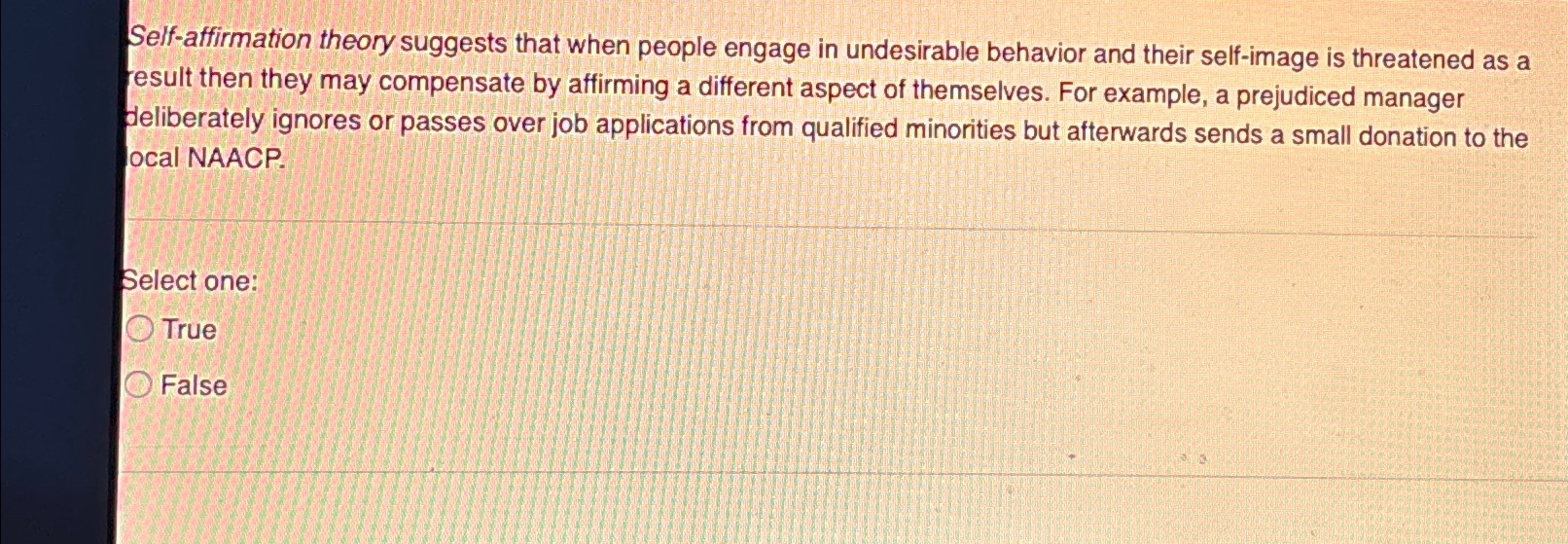 Solved Self-affirmation theory suggests that when people | Chegg.com