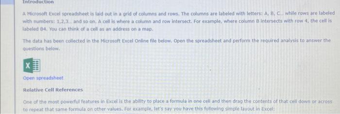 Solved A Microsott Excel spreadsheet is laid out in a grid | Chegg.com