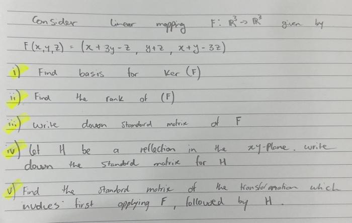 Solved Consider linear mopping F:R3→R3 given by | Chegg.com