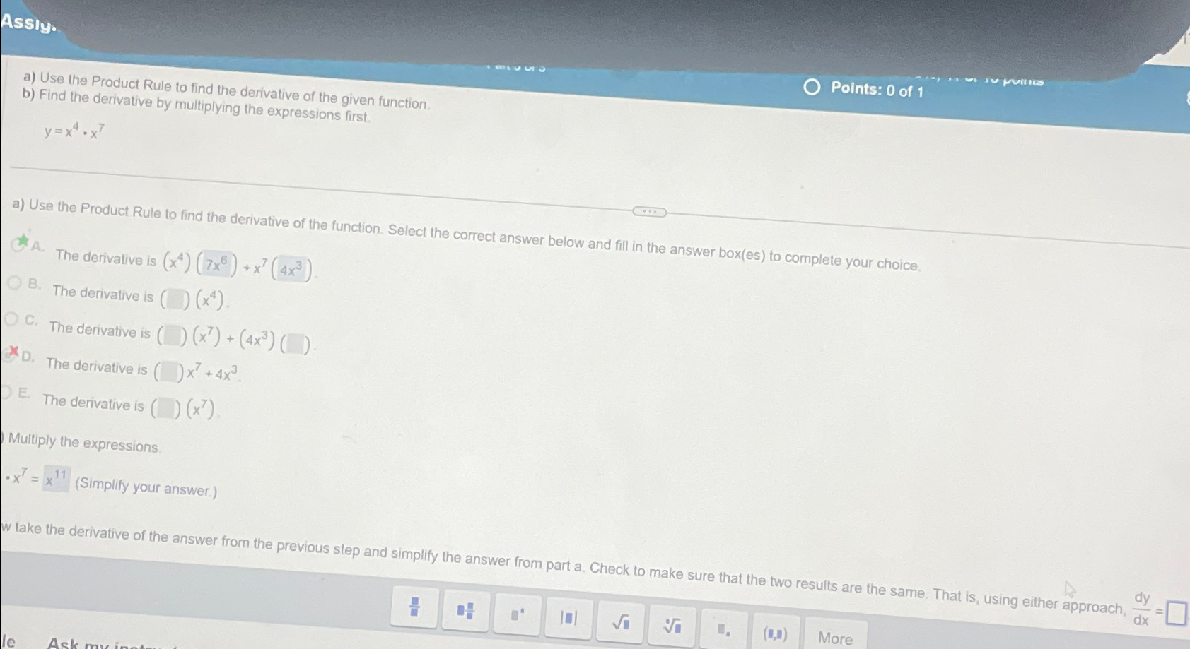 Solved Assiy.a) ﻿Use the Product Rule to find the derivative | Chegg.com