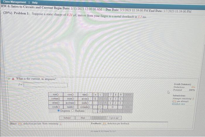Solved (20\%) Problem 1: Suppose a static charge of 0.21μC | Chegg.com