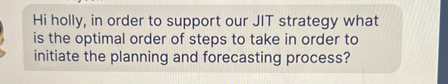 Solved Hi holly, in order to support our JIT strategy what | Chegg.com