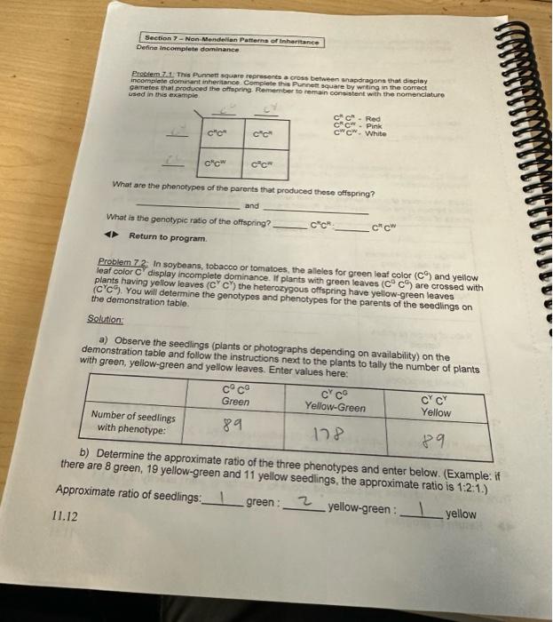 Solved Section 7 - Non-Mendelian Patterns of Inheritance | Chegg.com