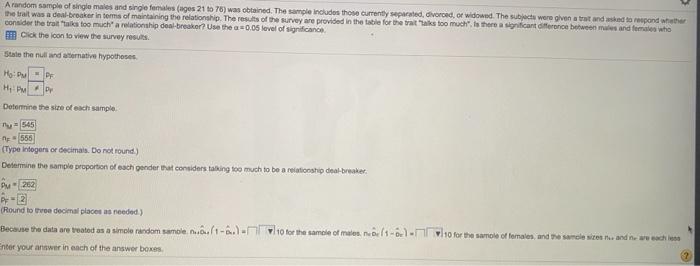 Solved A random sample of single males and single females | Chegg.com