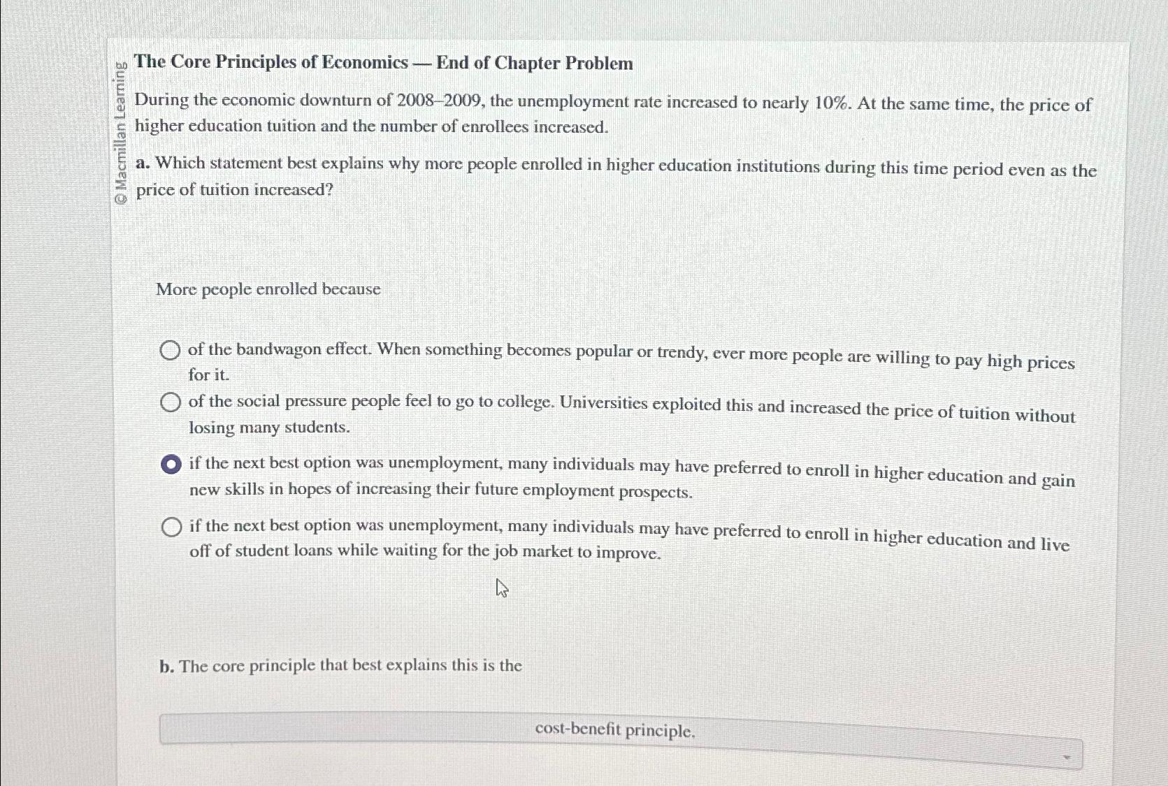 Solved The Core Principles of Economics - ﻿End of Chapter | Chegg.com