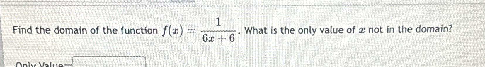Solved Find the domain of the function f(x)=16x+6. ﻿What is | Chegg.com